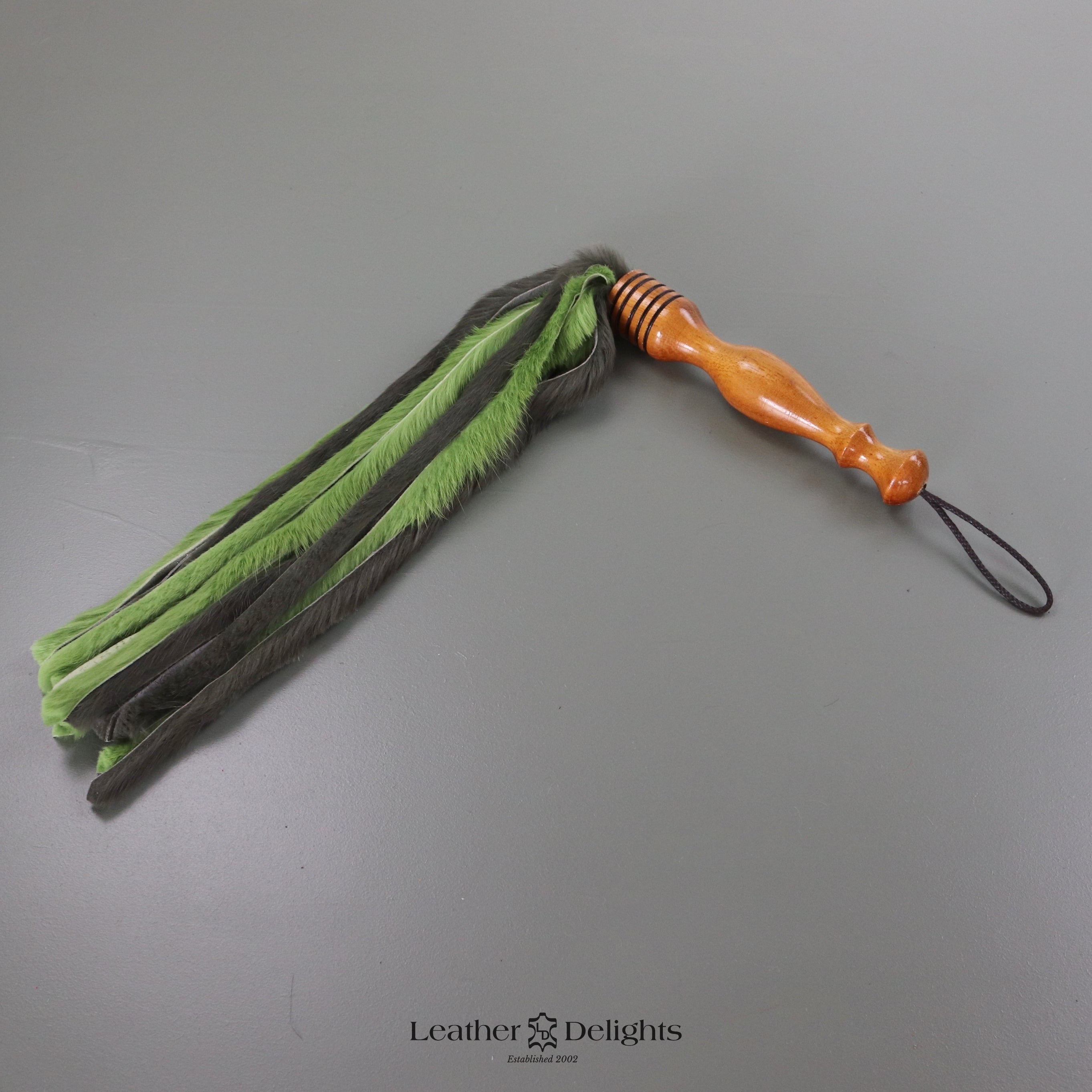 Two Tone Green Rabbit Fur Flogger – Leather Delights