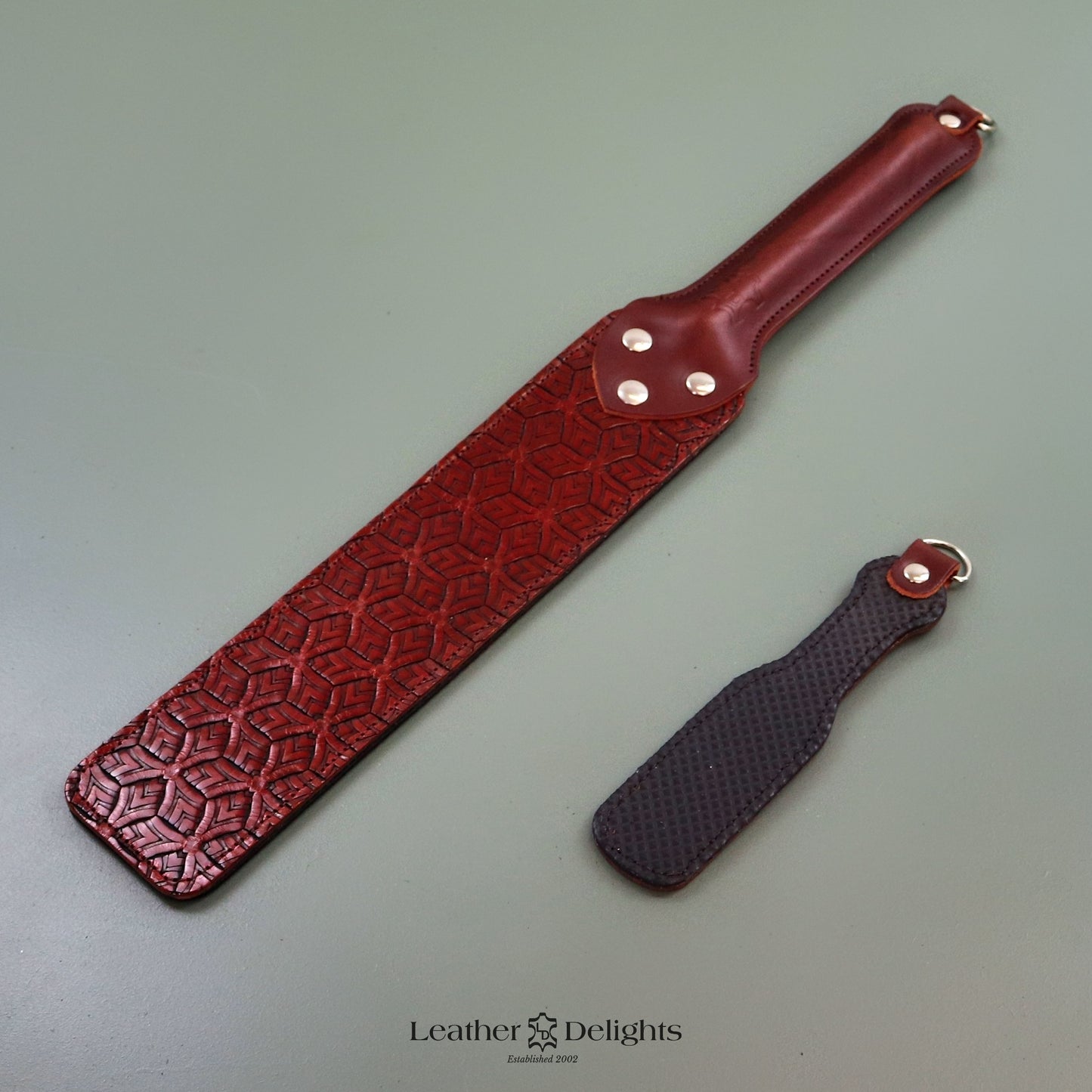 Punishment Paddle - Patterned Brown Leather & Dimpled Rubber – Leather ...