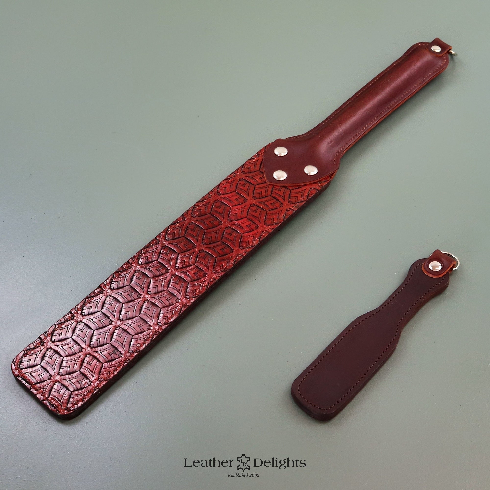 Punishment Paddle - Patterned Brown Leather – Leather Delights