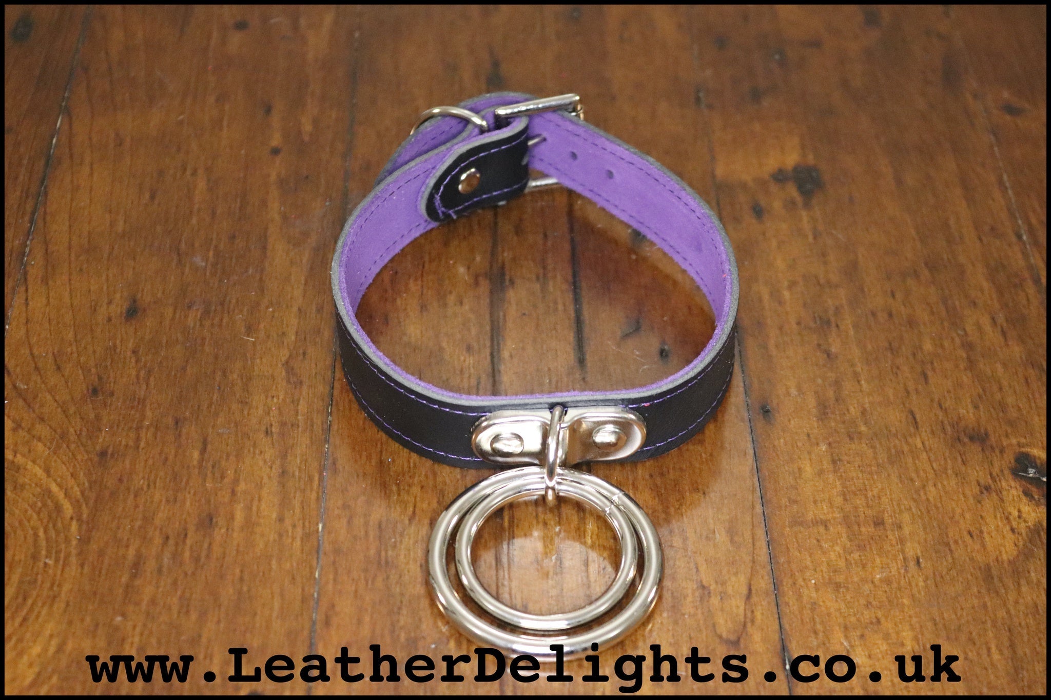 Black Double O Ring Collar with Suede Lining – Leather Delights