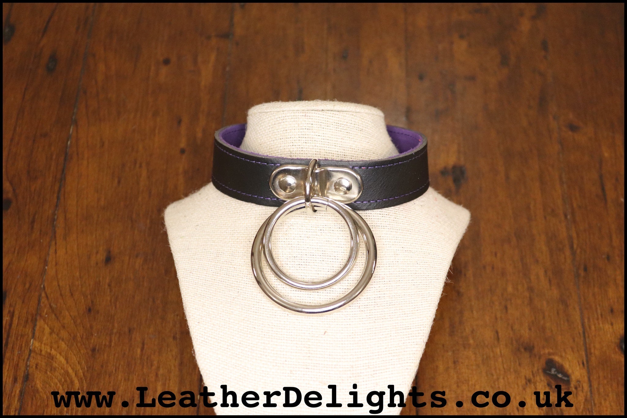Black Double O Ring Collar with Suede Lining – Leather Delights