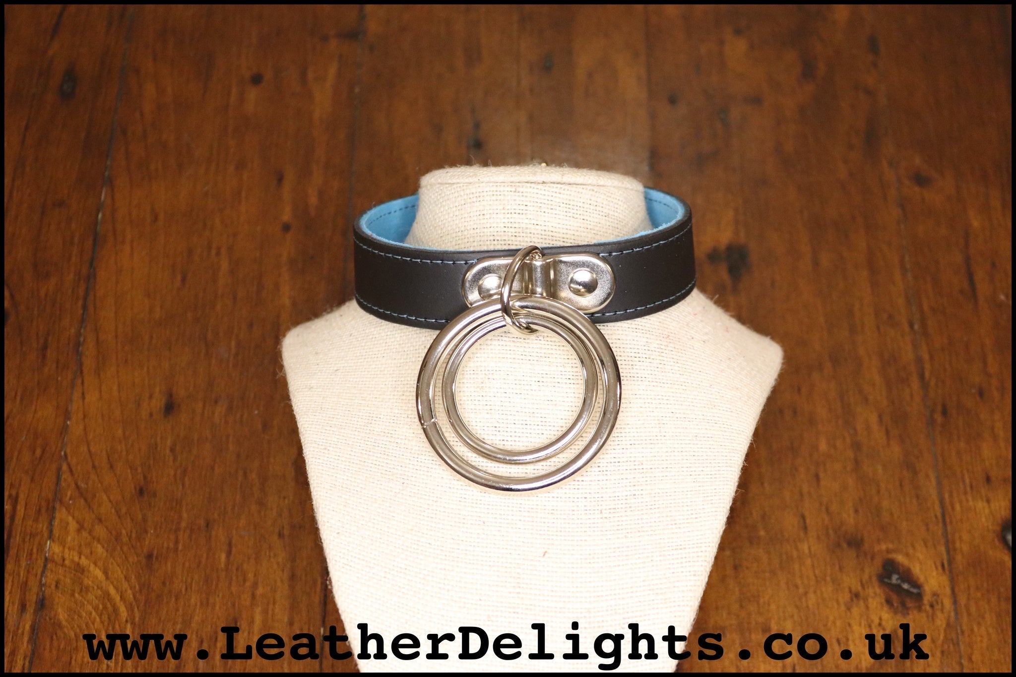 Black Double O Ring Collar with Suede Lining – Leather Delights